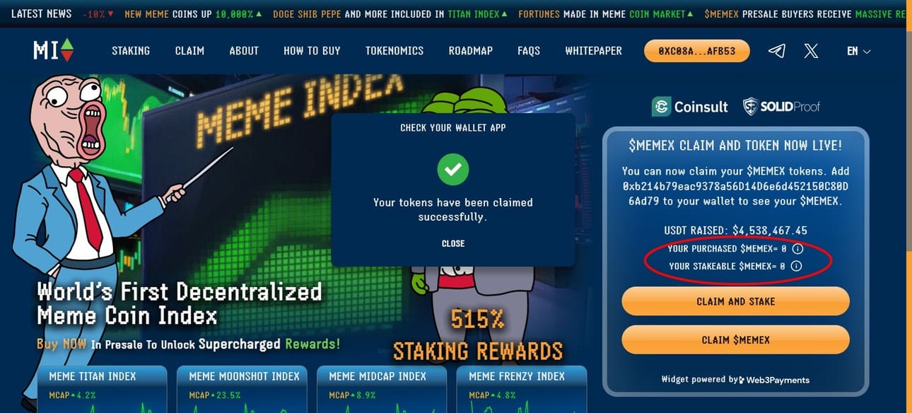 Meme Index（MEMEX）のClaimとMetaMaskへのトークン追加方法【仮想通貨】 | ストレッチチョコレート